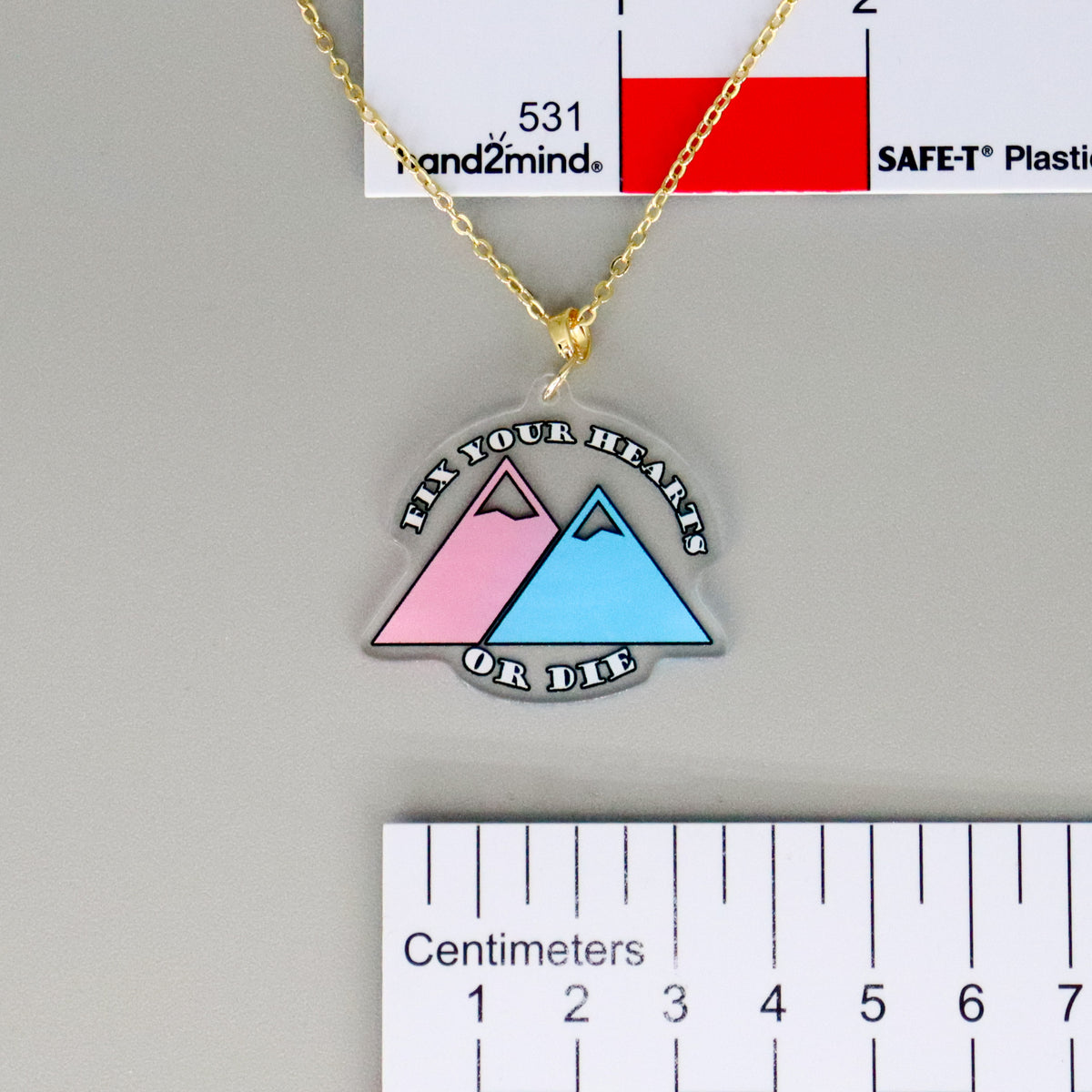 "Fix Your Hearts Or Die" Trans Pride Acrylic Necklace – NerdyKeppie